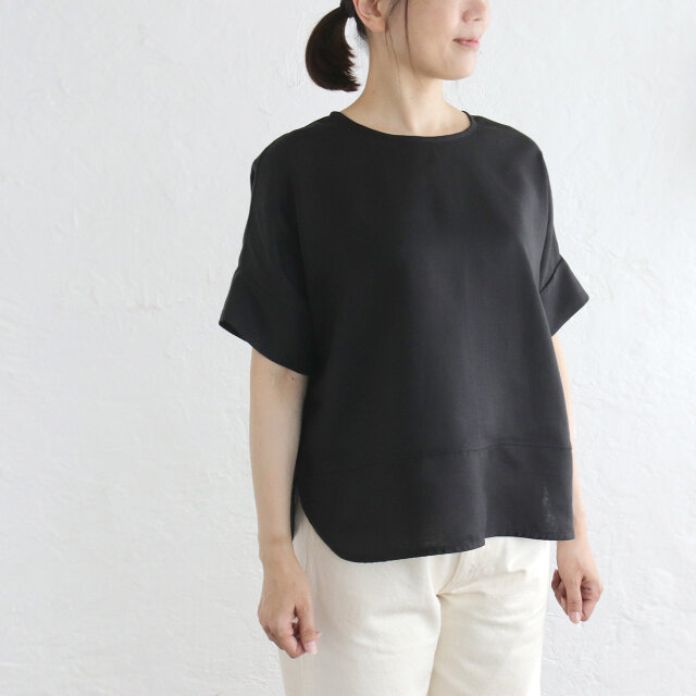 大人のTシャツに。リネンのワイドプルオーバーブラウス（ブラック）TP34 | iichi 日々の暮らしを心地よくするハンドメイドやアンティークのマーケットプレイス