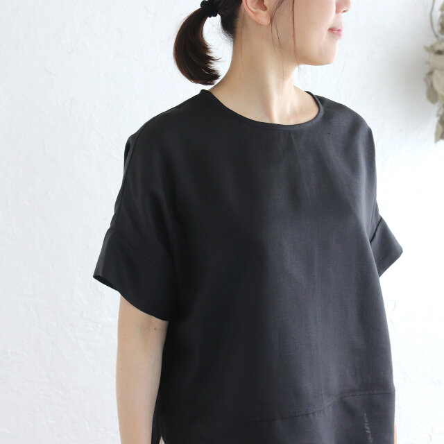 大人のTシャツに。リネンのワイドプルオーバーブラウス（ブラック）TP34 | iichi 日々の暮らしを心地よくするハンドメイドやアンティークのマーケットプレイス