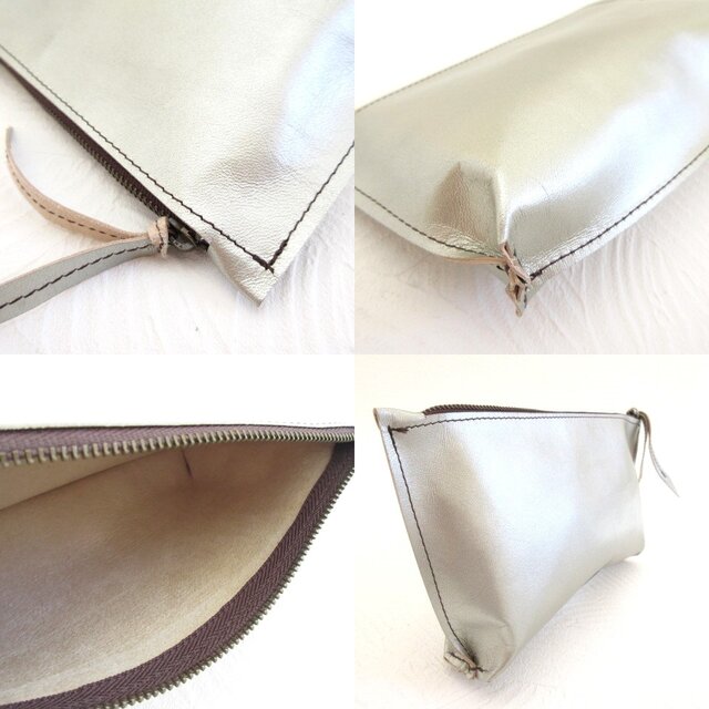 三角フリーポーチ《ゴートスキン》メタリックパール・スムース・018 | iichi 日々の暮らしを心地よくするハンドメイドやアンティークのマーケットプレイス