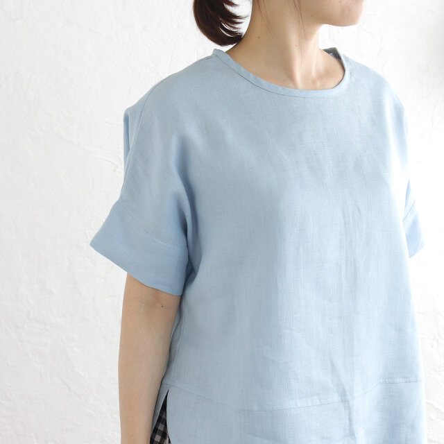 大人のTシャツに。リネンのワイドプルオーバーブラウス（ホリゾンブルー）TP34 | iichi 日々の暮らしを心地よくするハンドメイドやアンティークのマーケットプレイス