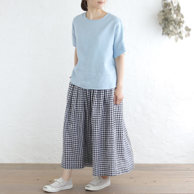 大人のTシャツに。リネンのワイドプルオーバーブラウス（ホリゾンブルー）TP34 | iichi 日々の暮らしを心地よくするハンドメイドやアンティークのマーケットプレイス