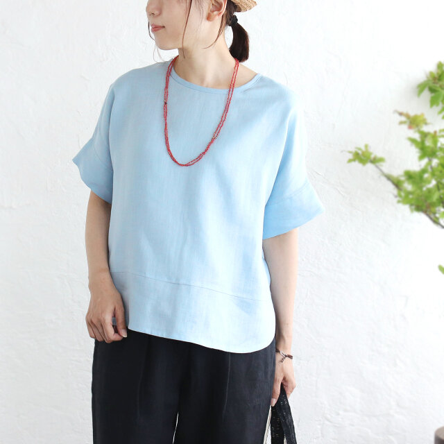 大人のTシャツに。リネンのワイドプルオーバーブラウス（ホリゾンブルー）TP34 | iichi 日々の暮らしを心地よくするハンドメイドやアンティークのマーケットプレイス