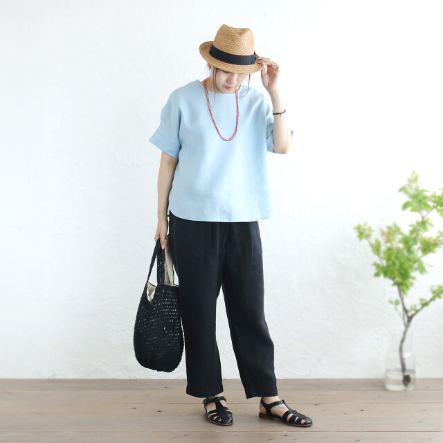 大人のTシャツに。リネンのワイドプルオーバーブラウス（ホリゾンブルー）TP34 | iichi 日々の暮らしを心地よくするハンドメイドやアンティークのマーケットプレイス