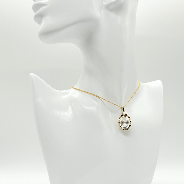 ラス1 16×12 透明の装い クォーツ/白水晶 K18GP 天然石ネックレス - 菊爪 楕円LL | iichi 日々の暮らしを心地よくするハンドメイドやアンティークのマーケットプレイス