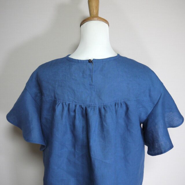 カラーリネン ラッフル袖ブラウス ブルー S・M・L・LL（中厚、リネン100％） | iichi 日々の暮らしを心地よくするハンドメイドやアンティークのマーケットプレイス