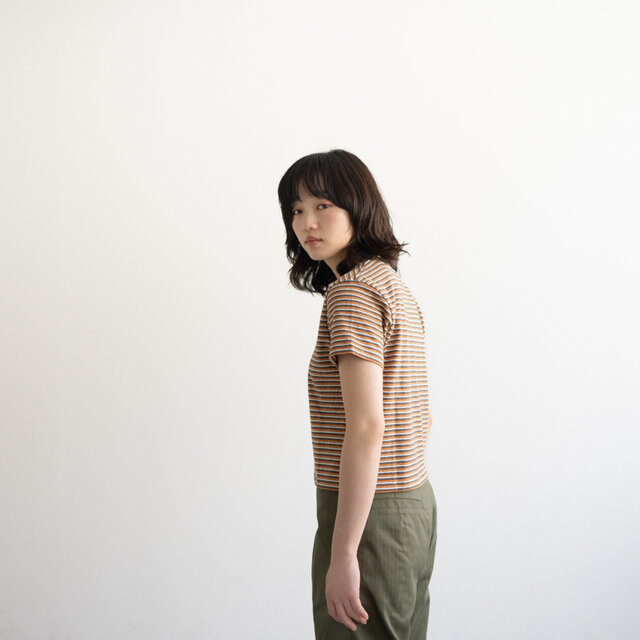 FRECKLE/マルチボーダー summer tee/orange×olive/size1 | iichi 日々の暮らしを心地よくするハンドメイドやアンティークのマーケットプレイス