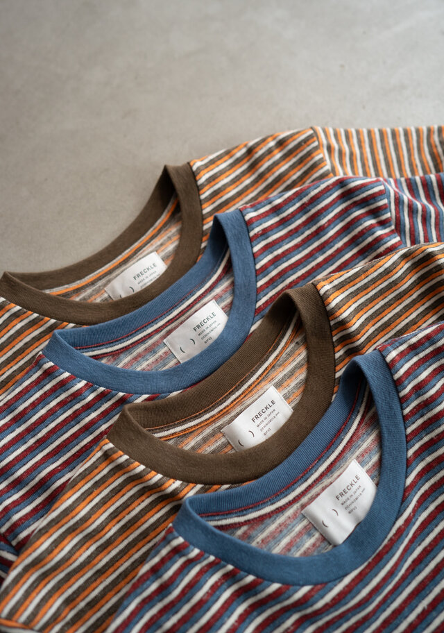 FRECKLE/マルチボーダー summer tee/orange×olive/size1 | iichi 日々の暮らしを心地よくするハンドメイドやアンティークのマーケットプレイス