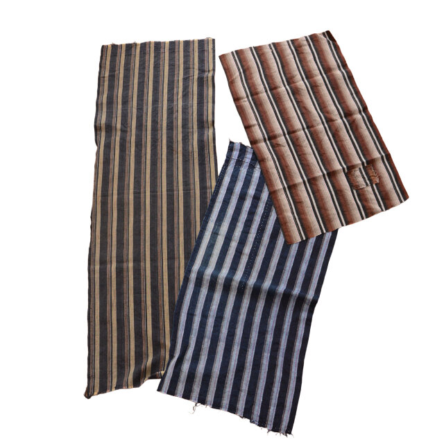 昭和初期〜中期 縞模様の古布3枚セット｜木綿の襤褸布・手縫い継ぎ接ぎ入り・ジャパンヴィンテージ／リメイク素材 B21 | iichi 日々の暮らしを心地よくするハンドメイドやアンティークの ...