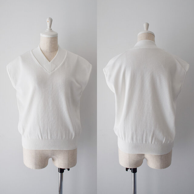フレンチスリーブVネックニット：グレー[NT43FSGY] | iichi 日々の暮らしを心地よくするハンドメイドやアンティークのマーケットプレイス