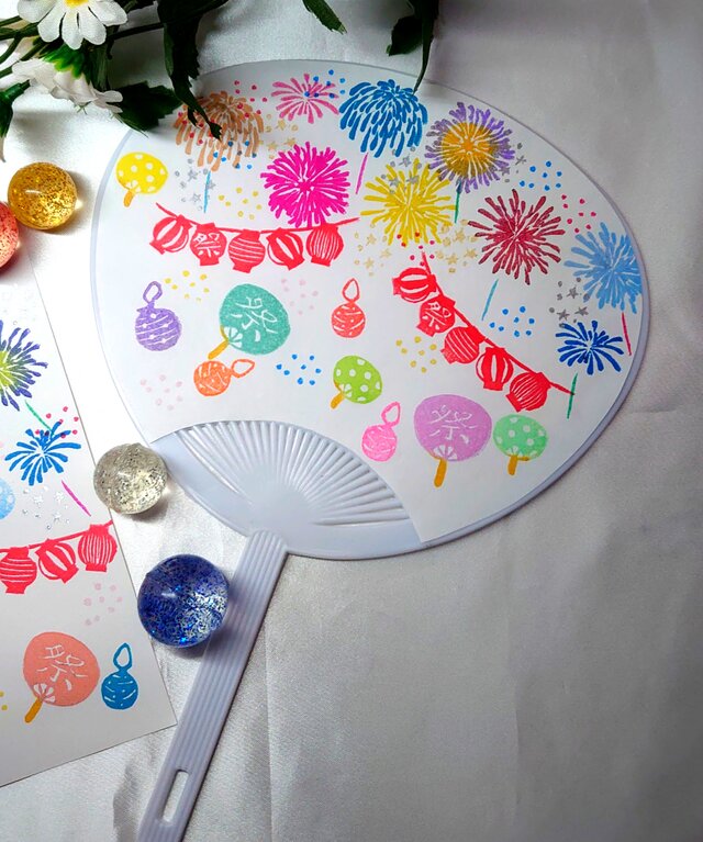 消しゴムはんこ「花火・祭・ちょうちん②」12個 | iichi 日々の暮らしを心地よくするハンドメイドやアンティークのマーケットプレイス