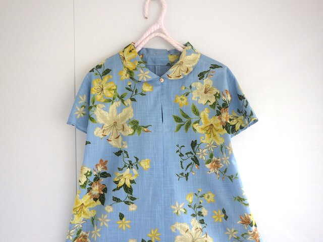 爽やか浴衣のブラウス KENZO KIMONO浴衣地使用 百合 B1 | iichi 日々の暮らしを心地よくするハンドメイドやアンティークのマーケットプレイス