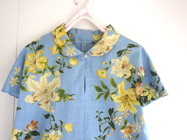 爽やか浴衣のブラウス KENZO KIMONO浴衣地使用 百合 B1 | iichi 日々の暮らしを心地よくするハンドメイドやアンティークのマーケットプレイス