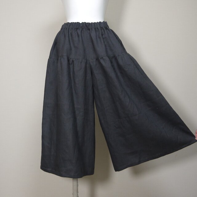 カラーリネン ギャザーパンツ チャコール M・L・LL（中厚、リネン100％） | iichi 日々の暮らしを心地よくするハンドメイドや ...