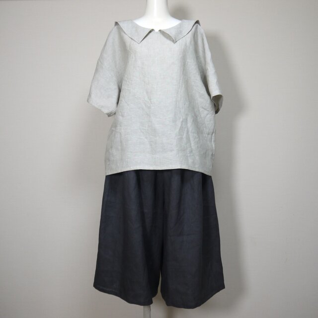 カラーリネン ギャザーパンツ チャコール M・L・LL（中厚、リネン100％） | iichi 日々の暮らしを心地よくするハンドメイドやアンティークのマーケットプレイス