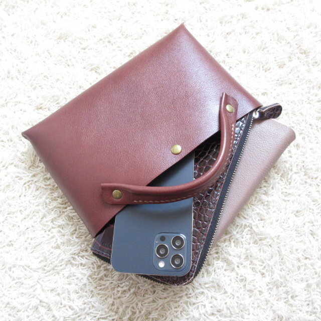 《牛革》そのまま持っても映える♪ハンドソーイング・バッグインバッグ・047 | iichi 日々の暮らしを心地よくするハンドメイドやアンティークのマーケットプレイス