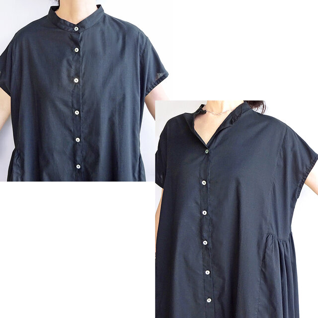 スタンドカラーサイドギャザーワンピース（カーキ） | iichi 日々の暮らしを心地よくするハンドメイドやアンティークのマーケットプレイス