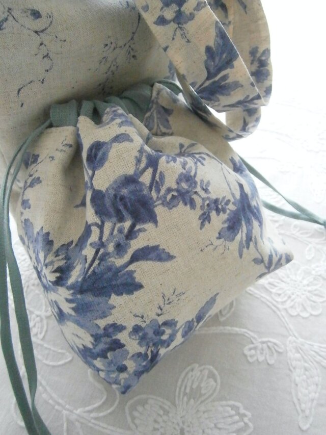NavyRoses×linen 小さなtote+pouch | iichi 日々の暮らしを心地よくするハンドメイドやアンティークのマーケットプレイス
