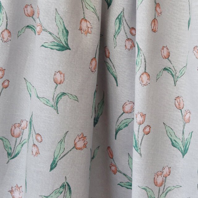 【即納】チューリップ柄 綿麻ギャザースカート（ライトグレー）リネン 麻 | iichi 日々の暮らしを心地よくするハンドメイドやアンティークのマーケットプレイス