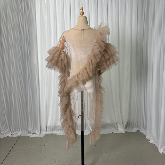 トップス カーキ色 デザイン感 ソフトチュール 绮丽な 前撮り 二次会 抜群のおしゃれ見え 色直し | iichi 日々の暮らしを心地よくするハンドメイドやアンティークのマーケットプレイス