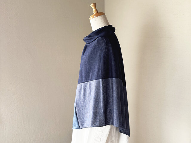 ベルギーリネン 3WAY ポンチョストール[Tsumiki] ネイビー/ブルーパープル/ブルー | iichi 日々の暮らしを心地よくするハンドメイドやアンティークのマーケットプレイス