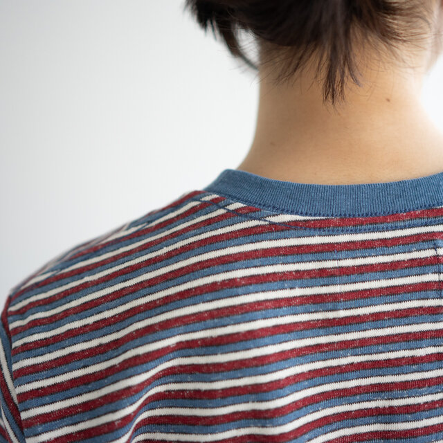 FRECKLE/マルチボーダー summer tee/smokeblue×bordeaux/size2 | iichi 日々の暮らしを心地よくするハンドメイドやアンティークのマーケットプレイス