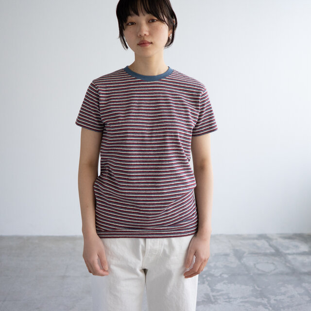FRECKLE/マルチボーダー summer tee/smokeblue×bordeaux/size2 | iichi 日々の暮らしを心地よくするハンドメイドやアンティークのマーケットプレイス