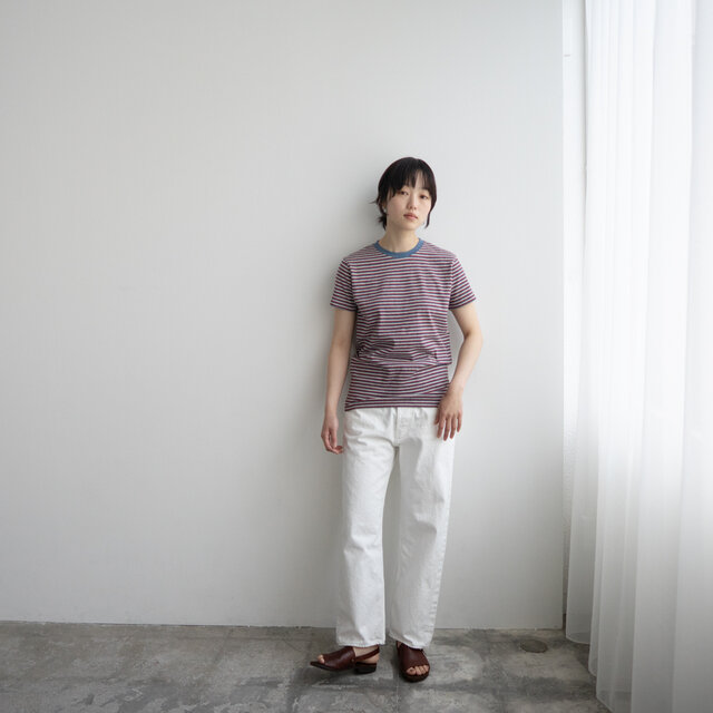 FRECKLE/マルチボーダー summer tee/smokeblue×bordeaux/size2 | iichi 日々の暮らしを心地よくするハンドメイドやアンティークのマーケットプレイス