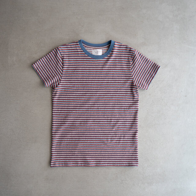 FRECKLE/マルチボーダー summer tee/smokeblue×bordeaux/size2 | iichi 日々の暮らしを心地よくするハンドメイドやアンティークのマーケットプレイス
