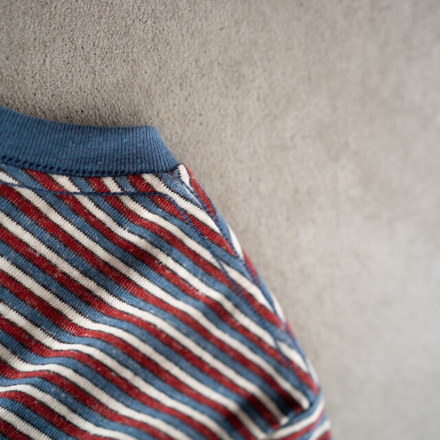 FRECKLE/マルチボーダー summer tee/smokeblue×bordeaux/size2 | iichi 日々の暮らしを心地よくするハンドメイドやアンティークのマーケットプレイス