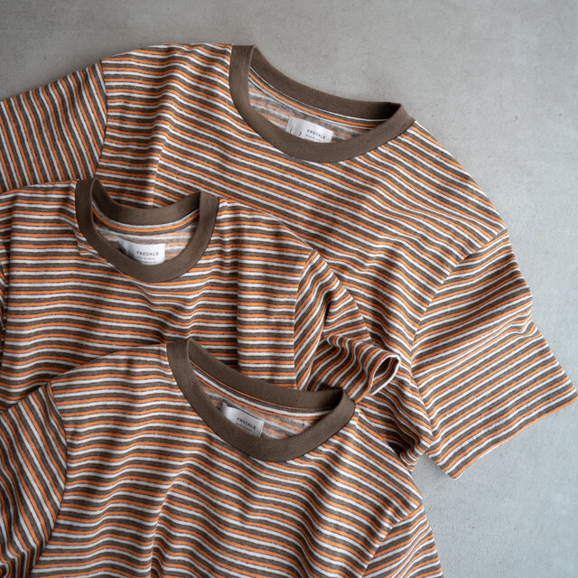 FRECKLE/マルチボーダー summer tee/orange×olive/size2 | iichi 日々の暮らしを心地よくするハンドメイドやアンティークのマーケットプレイス