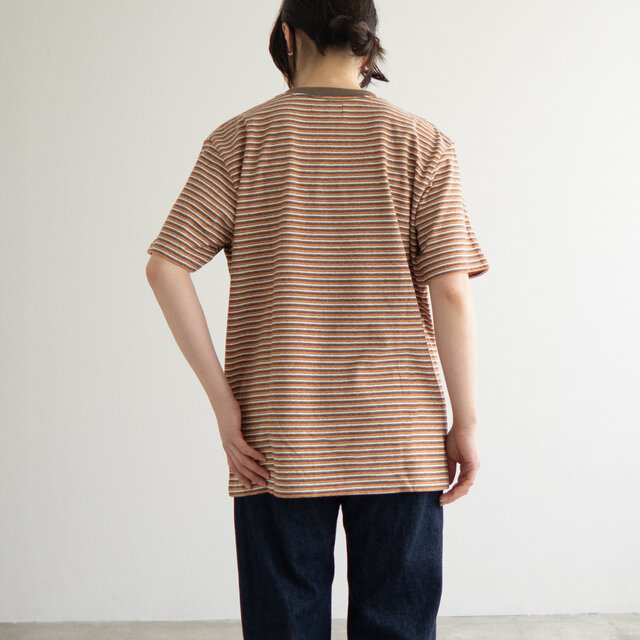 FRECKLE/マルチボーダー summer tee/orange×olive/size3 | iichi 日々の暮らしを心地よくするハンドメイドやアンティークのマーケットプレイス