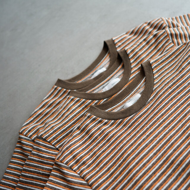 FRECKLE/マルチボーダー summer tee/orange×olive/size3 | iichi 日々の暮らしを心地よくするハンドメイドやアンティークのマーケットプレイス