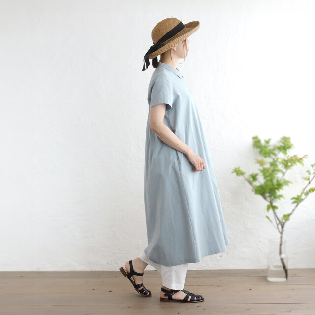 羽織にもなるリネン混シャツワンピース（遠州織物/ブルーグレー） OP08 | iichi 日々の暮らしを心地よくするハンドメイドやアンティークのマーケットプレイス