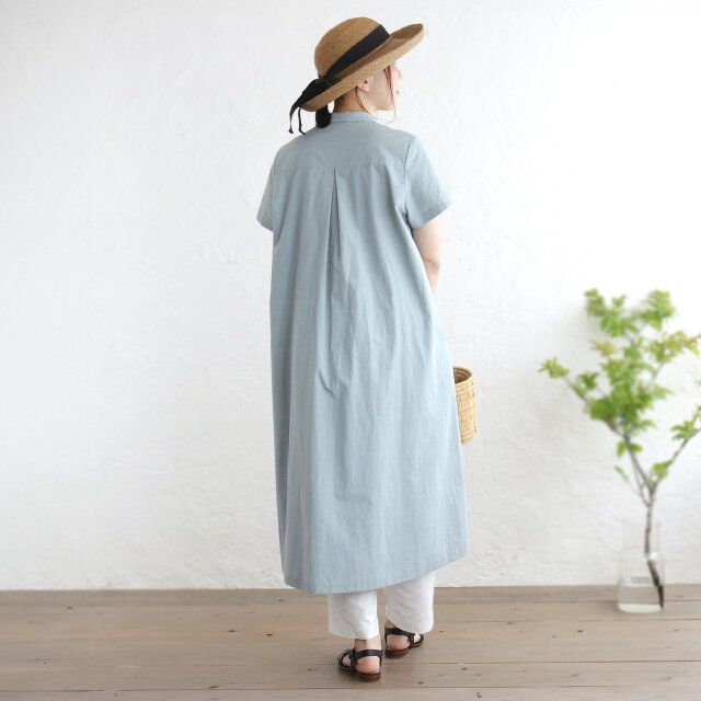 羽織にもなるリネン混シャツワンピース（遠州織物/ブルーグレー） OP08 | iichi 日々の暮らしを心地よくするハンドメイドやアンティークのマーケットプレイス