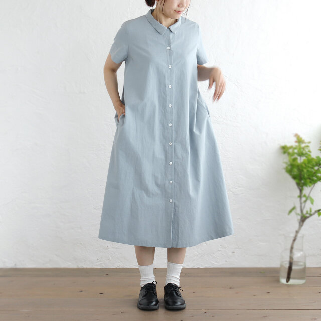 羽織にもなるリネン混シャツワンピース（遠州織物/ブルーグレー） OP08 | iichi 日々の暮らしを心地よくするハンドメイドやアンティークのマーケットプレイス
