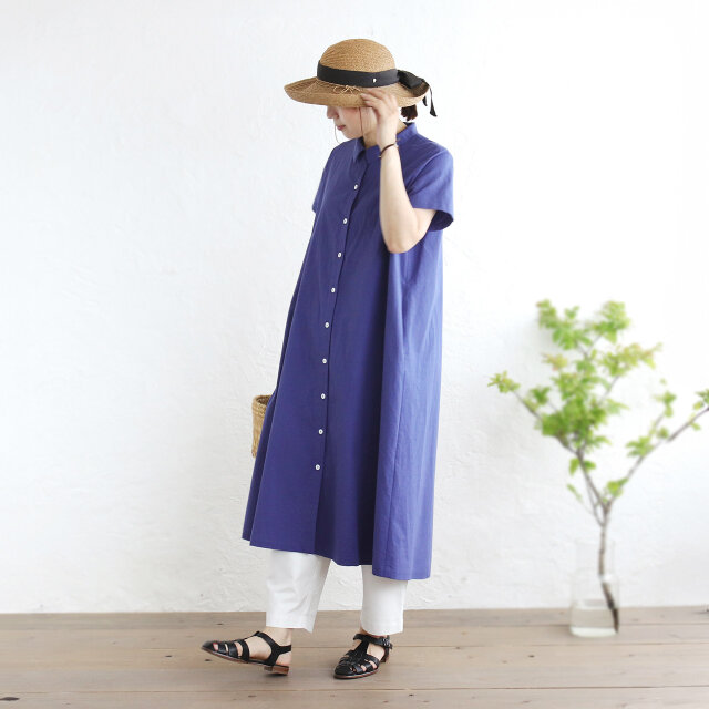 羽織にもなるリネン混シャツワンピース（遠州織物/ロイヤルブルー） OP08 | iichi 日々の暮らしを心地よくするハンドメイドやアンティークのマーケットプレイス