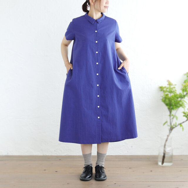 羽織にもなるリネン混シャツワンピース（遠州織物/ロイヤルブルー） OP08 | iichi 日々の暮らしを心地よくするハンドメイドやアンティークのマーケットプレイス