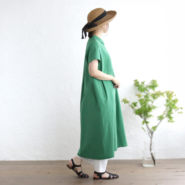 羽織にもなるリネン混シャツワンピース（遠州織物/グリーン） OP08 | iichi 日々の暮らしを心地よくするハンドメイドやアンティークのマーケットプレイス