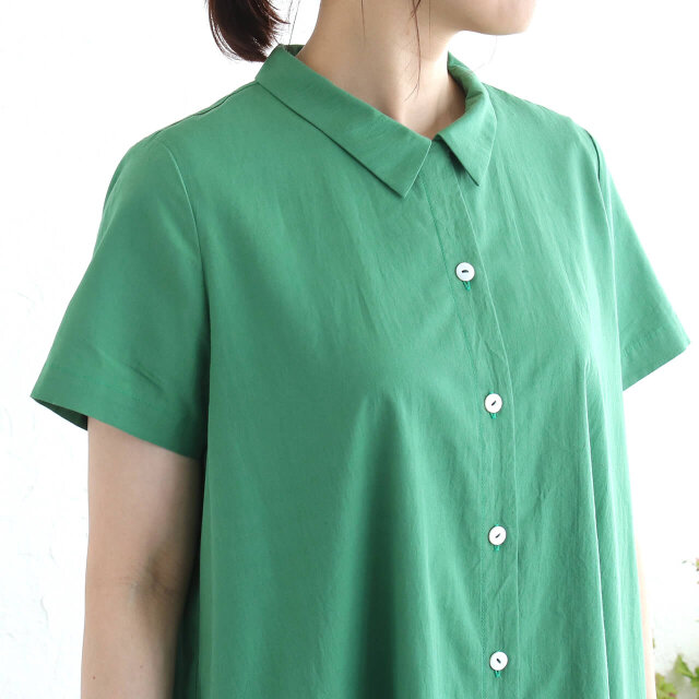 羽織にもなるリネン混シャツワンピース（遠州織物/グリーン） OP08 | iichi 日々の暮らしを心地よくするハンドメイドやアンティークのマーケットプレイス