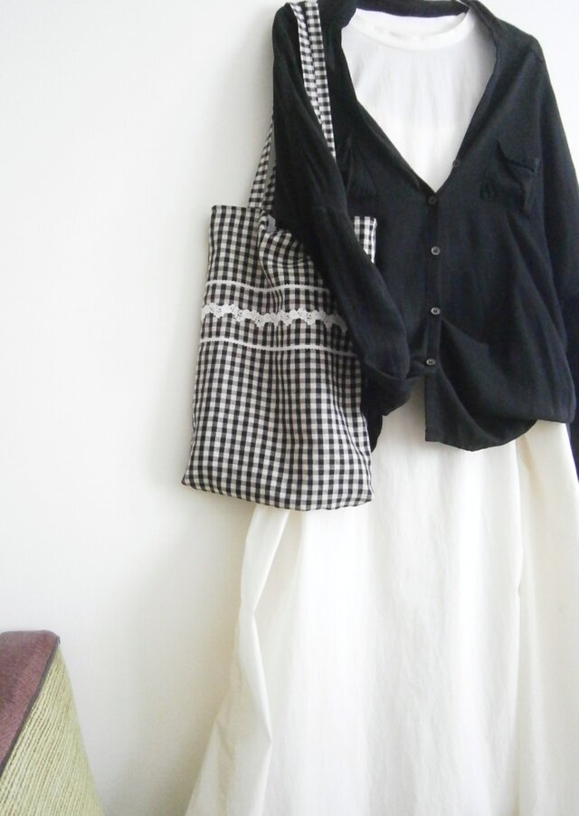 刺繍lace×格子柄RayonLinen ToteBag | iichi 日々の暮らしを心地よくするハンドメイドやアンティークのマーケットプレイス