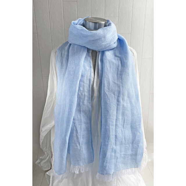 上質ベルギーリネンのストール 水色×白 | iichi 日々の暮らしを心地よくするハンドメイドやアンティークのマーケットプレイス