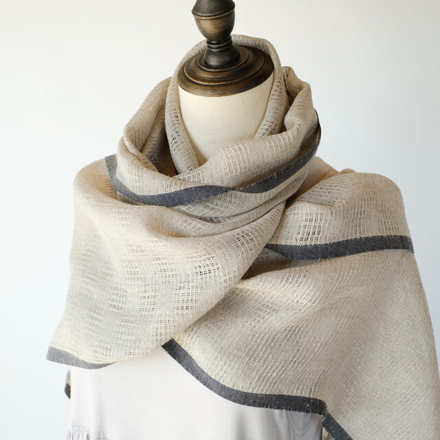 手織りリネンストール【綾花＊07】 | iichi 日々の暮らしを心地よくするハンドメイドやアンティークのマーケットプレイス