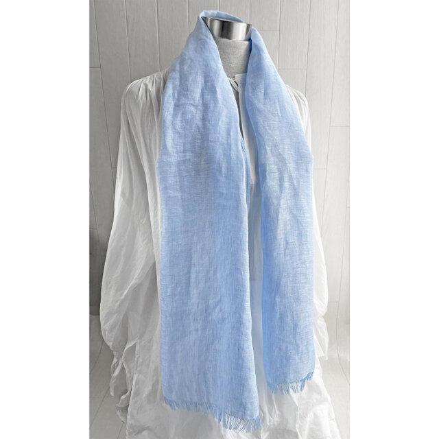 上質ベルギーリネンのミニストール 水色×白 | iichi 日々の暮らしを心地よくするハンドメイドやアンティークのマーケットプレイス