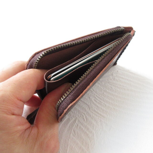《牛革》L字ファスナー・コインケース・スリムタイプ・ダークブラウン迷彩・0002 | iichi 日々の暮らしを心地よくするハンドメイドやアンティークのマーケットプレイス