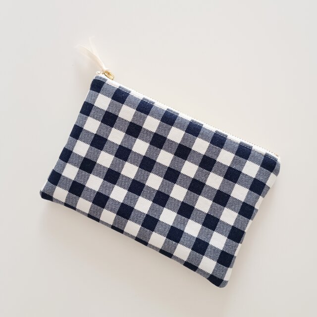 ギンガムチェック フラットポーチ 16cm | iichi 日々の暮らしを心地よくするハンドメイドやアンティークのマーケットプレイス
