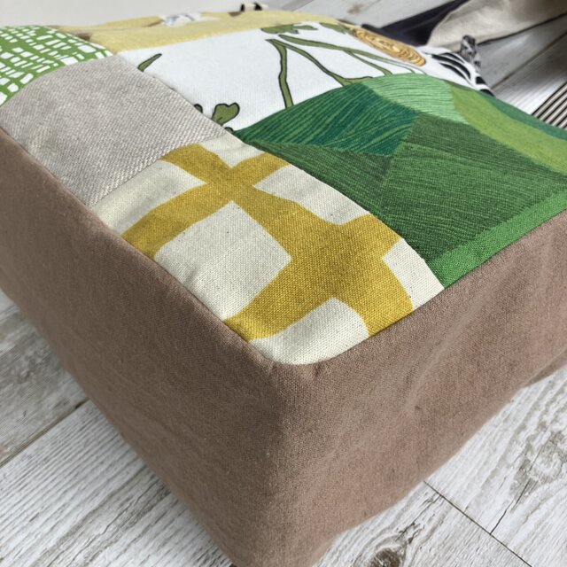 大容量 くったりトートバッグ グリーンとイエロー | iichi 日々の暮らしを心地よくするハンドメイドやアンティークのマーケットプレイス