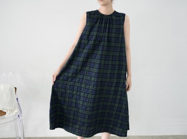 ブラックウォッチ 柔らかコットンのノースリーブワンピ No.354 | iichi 日々の暮らしを心地よくするハンドメイドやアンティークのマーケットプレイス