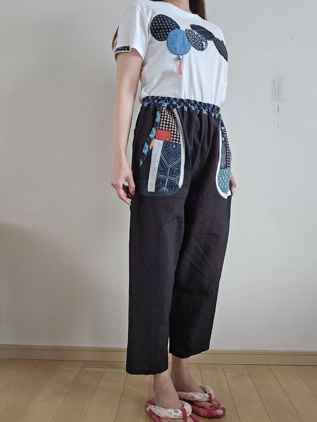 着物リメイク 手作り ポケットがかわいい 縞木綿 パンツ | iichi 日々の暮らしを心地よくするハンドメイドやアンティークのマーケットプレイス
