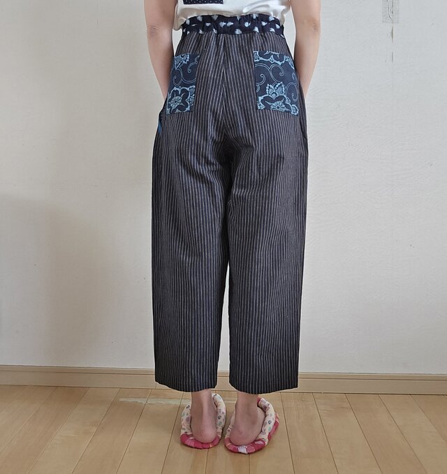 着物リメイク 手作り 縞木綿 シンプル パンツ | iichi 日々の暮らしを心地よくするハンドメイドやアンティークのマーケットプレイス
