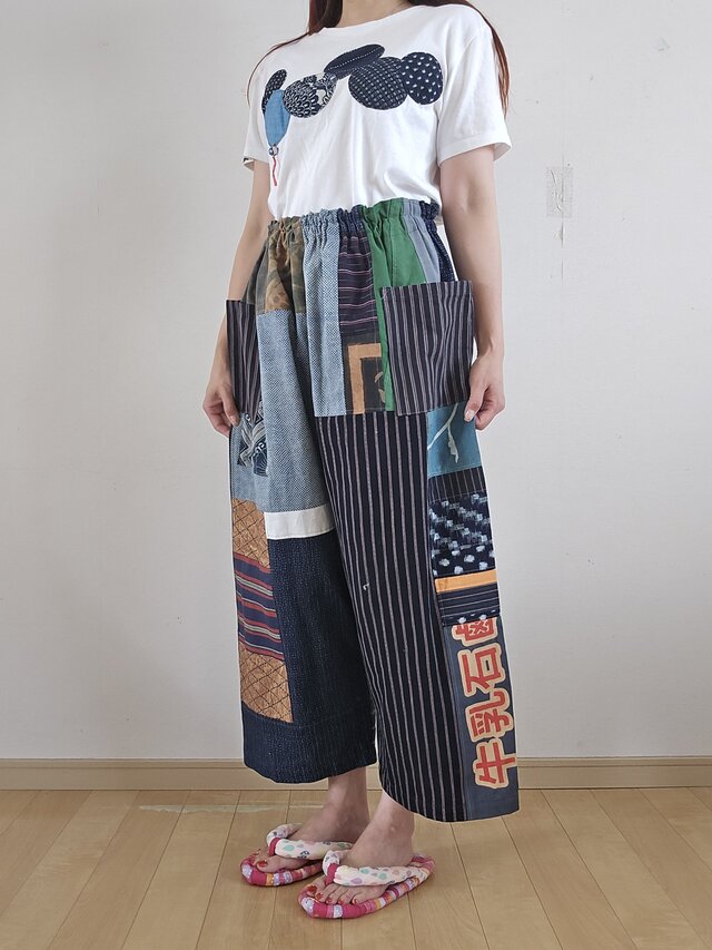 着物リメイク 手作り かすり パッチワーク パンツ | iichi 日々の暮らしを心地よくするハンドメイドやアンティークのマーケットプレイス